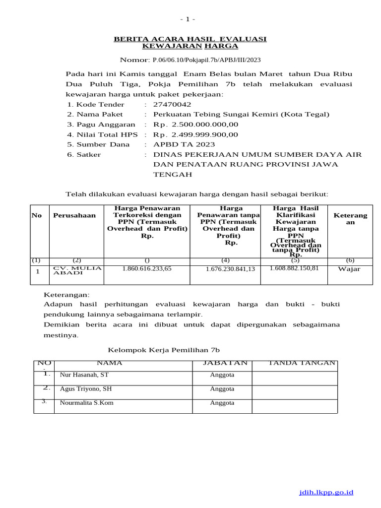 BERITA ACARA Kewajaran Harga LKPP-fix | PDF