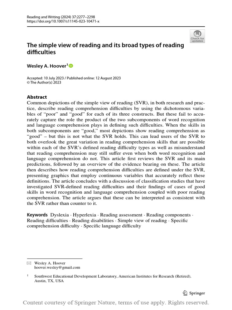 The Simple View of Reading and Its Broad Types of | PDF | Reading ...