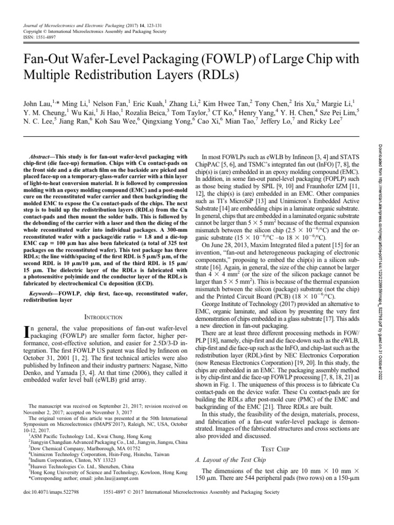 Fan Out Wafer Level Packaging Fowlp of Large Chip With Multiple ...