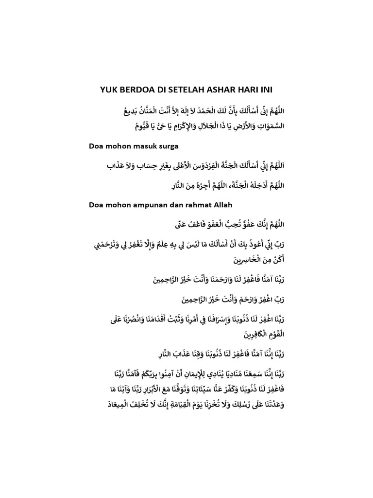 Yuk Berdoa Di Setelah Ashar Hari Ini | PDF