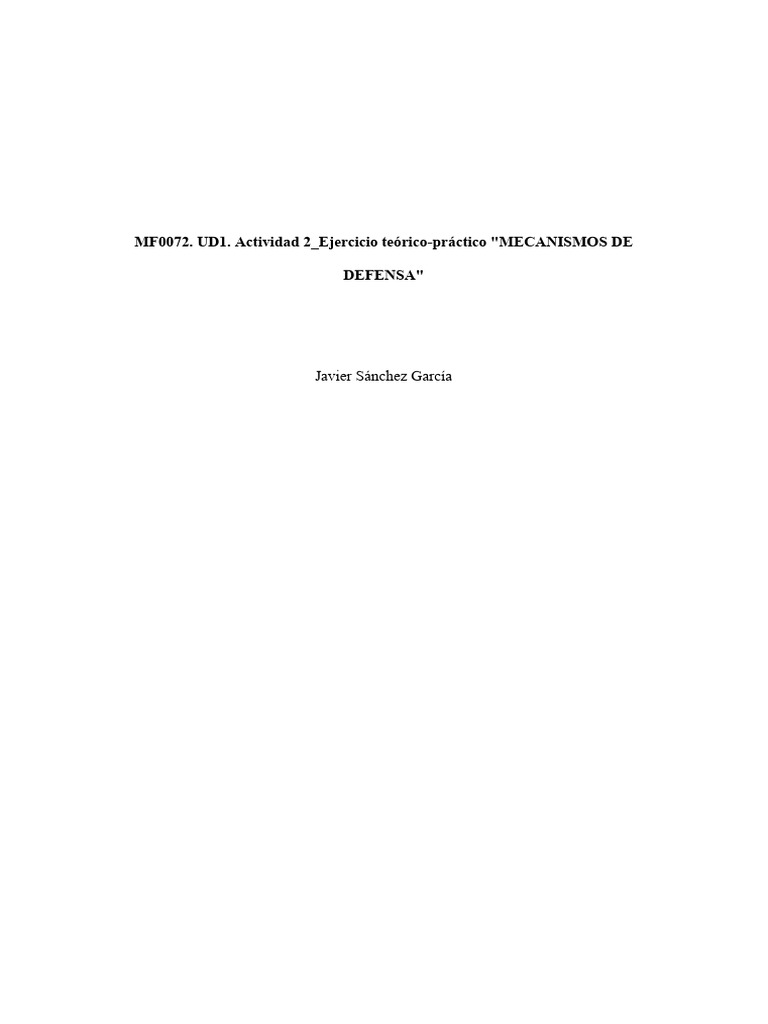 MF0072. UD1. Actividad 2 - Ejercicio Teórico-Práctico MECANISMOS de DEFENSA | PDF | Ciencias del ...