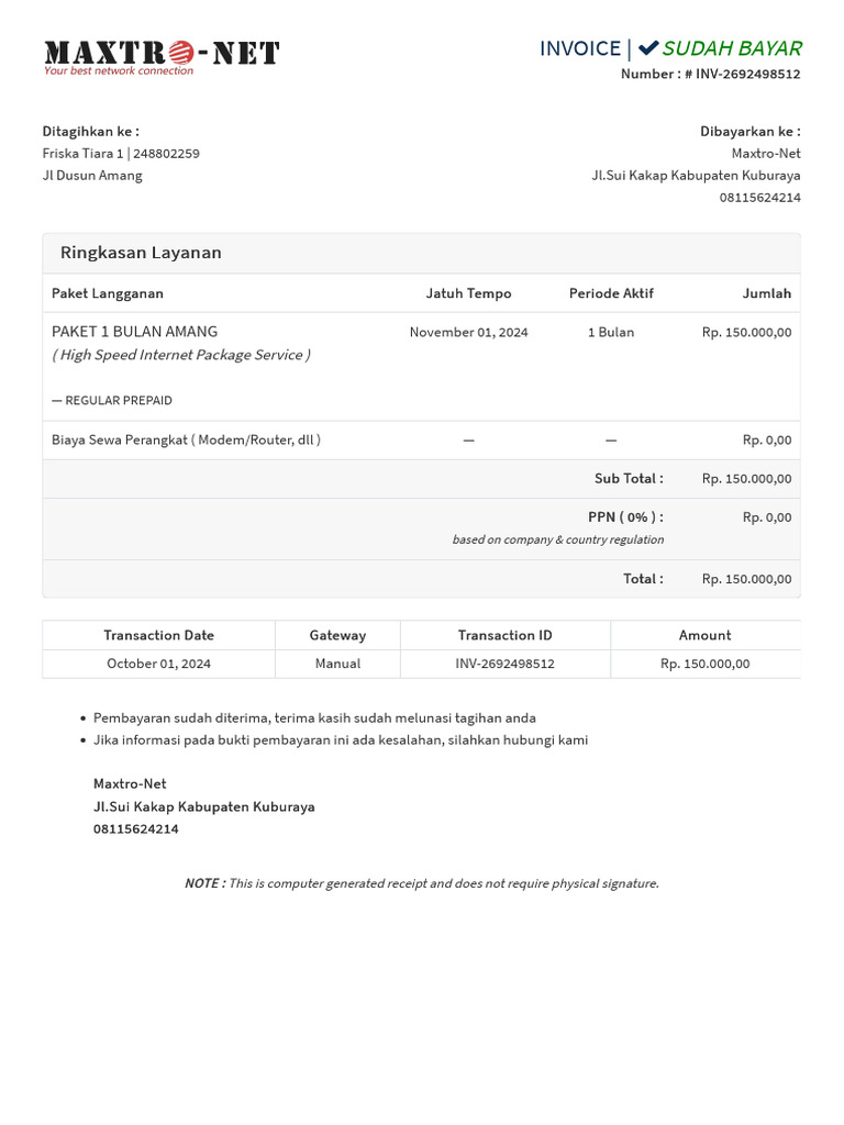 INV-Friska Tiara 1 Oktober 2024 | PDF