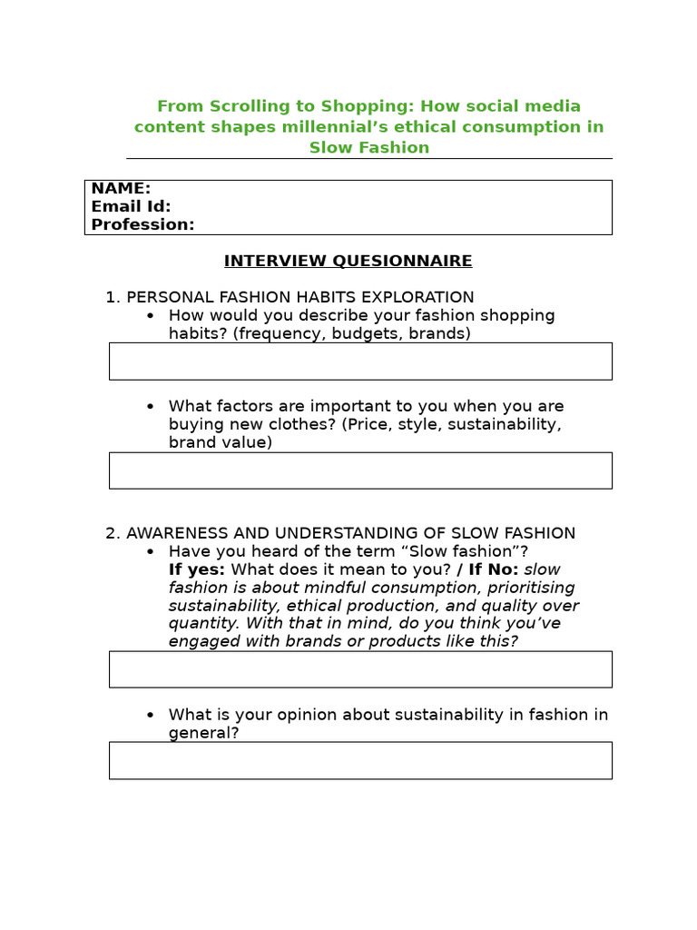 Thesis Interview Questionnaire | PDF | Brand | Sustainability
