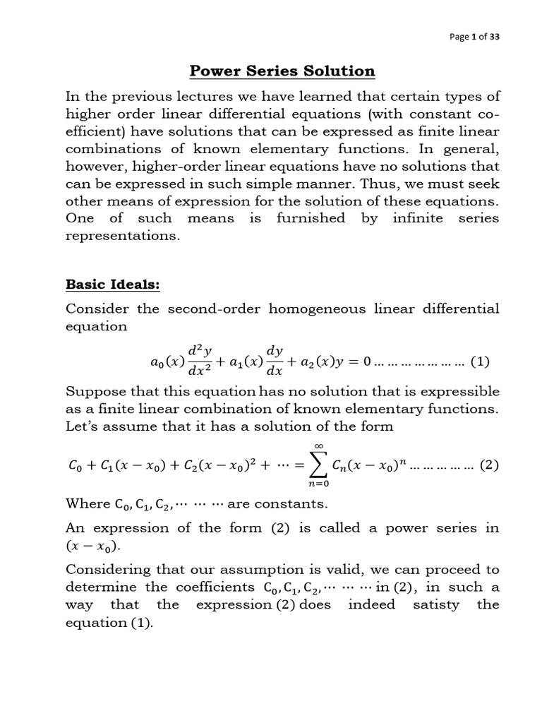 Power Series Solution | PDF | Power Series | Differential Equations