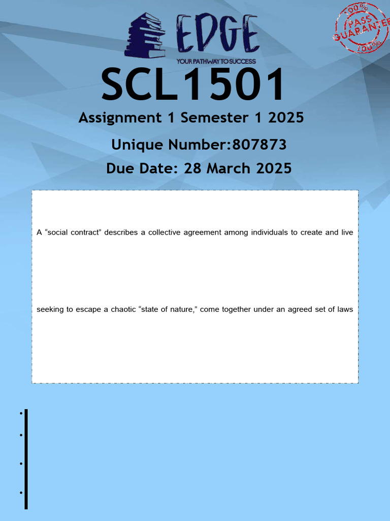 SCL1501 Assignment 1 MEMO Semester 1 2025 | PDF | Social Contract | Justice