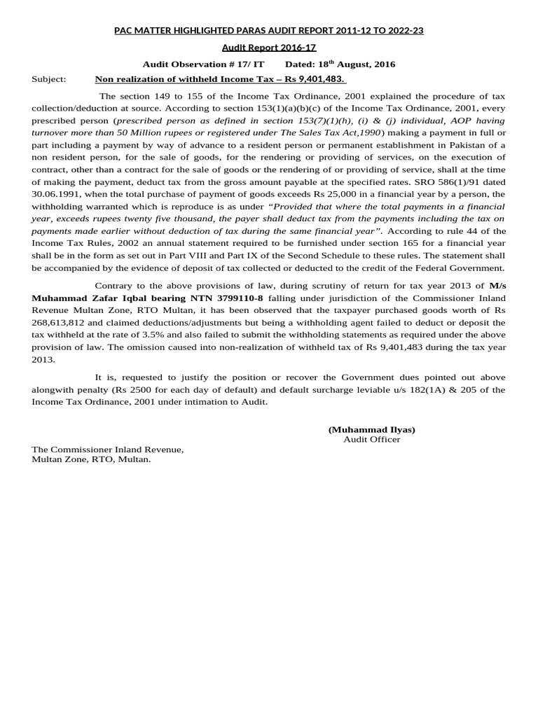 Highlighted Paras Audit Observations | PDF | Income Tax | Taxes