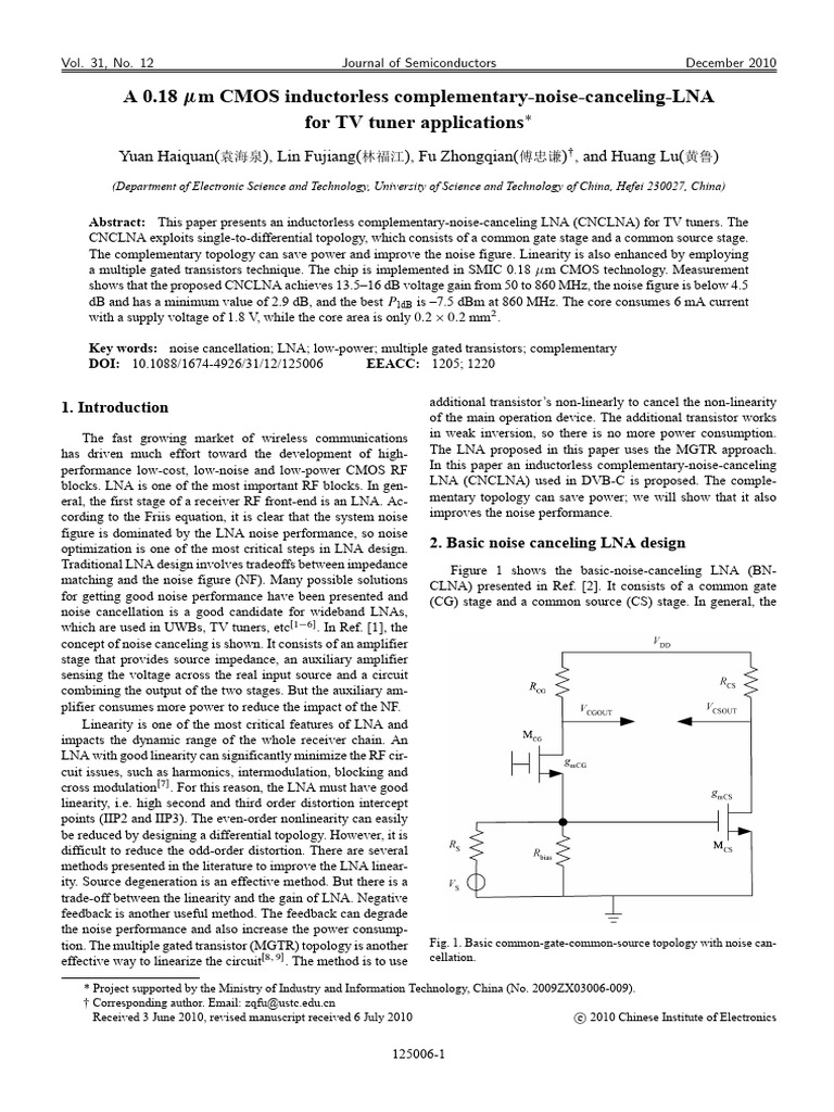 Inductorless Noise-Canceling LNA Design | PDF | Telecommunications ...