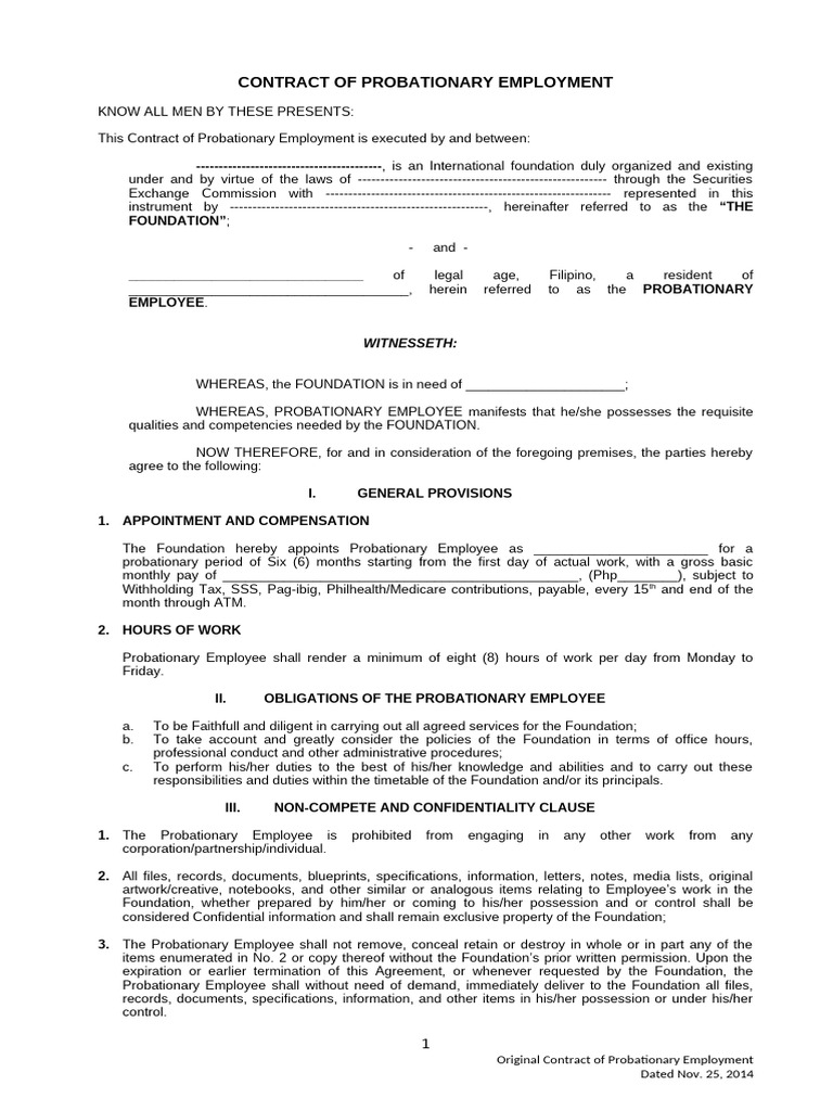 Probationary Employment Contract | PDF | Private Law | Justice