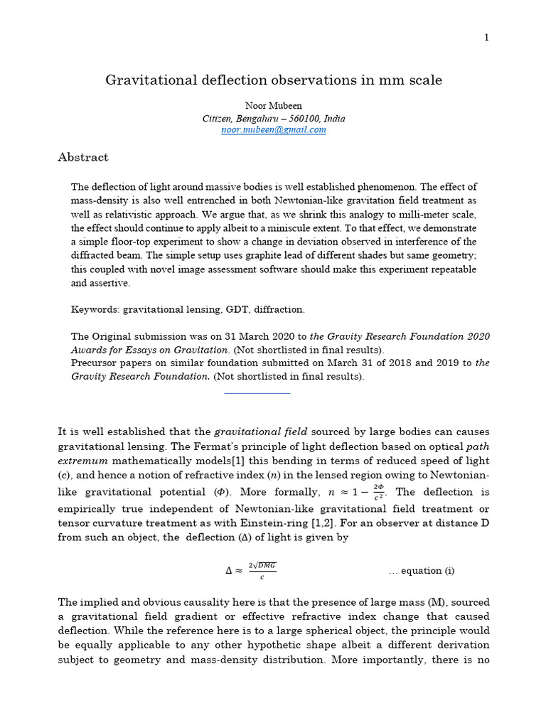 Gravitational Deflection at Millimeter Scale | PDF | Diffraction | Gravity