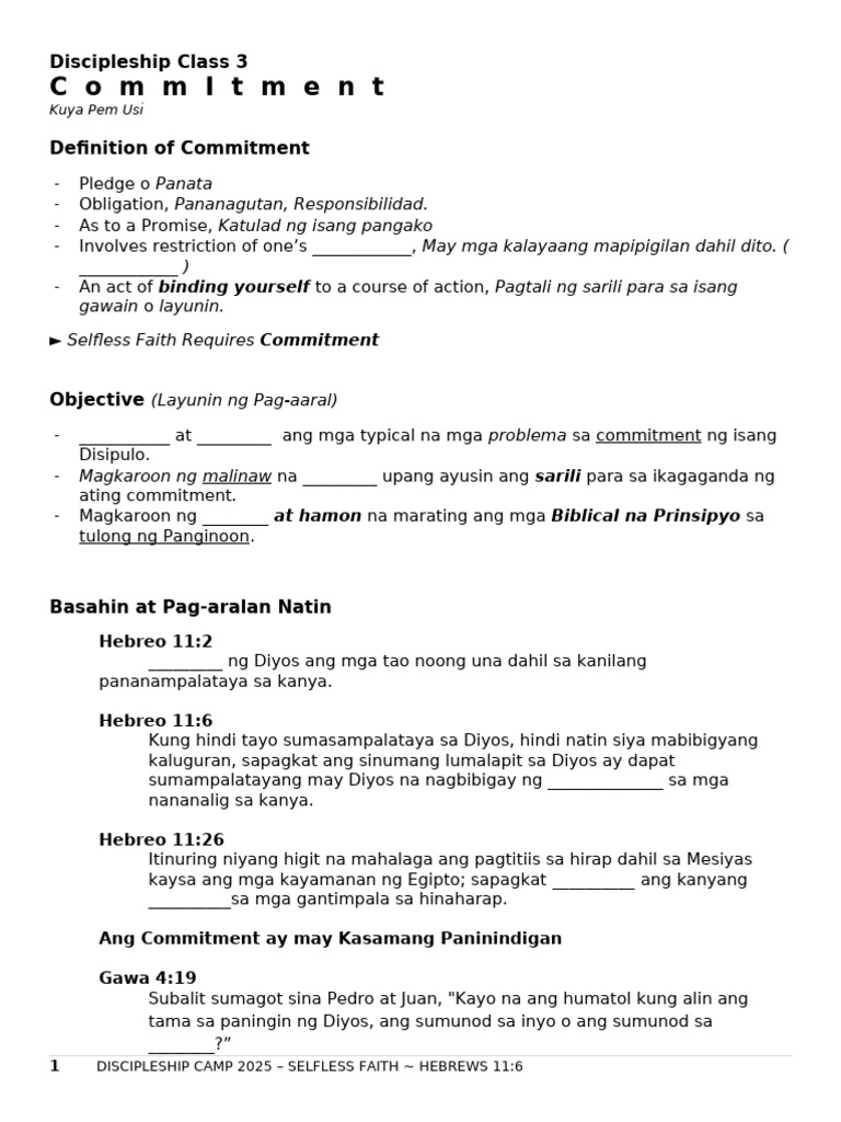 DCLASS 3 Notes With Blanks - Commitment | PDF
