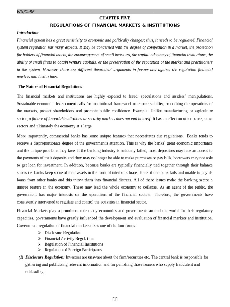 CH5@ Financial Regulation@NEW | PDF | Adverse Selection | Market ...