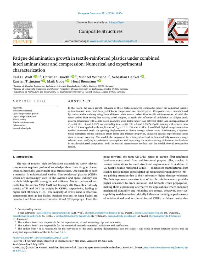 Fatigue Delamination Growth in Textile Reinforced Plastics Und - 2025 ...