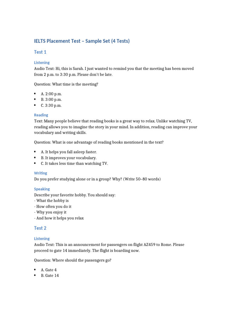 IELTS Placement Tests Jasmine | PDF | Bees | Pollination