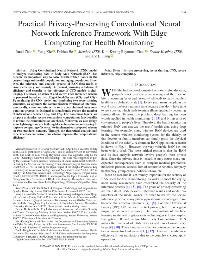 Practical Privacy-Preserving Convolutional Neural Network Inference Framework With Edge ...