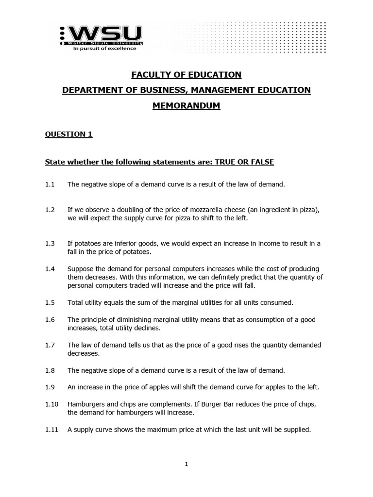 Economics True/False and MCQ Guide | PDF | Cost Of Living | Demand