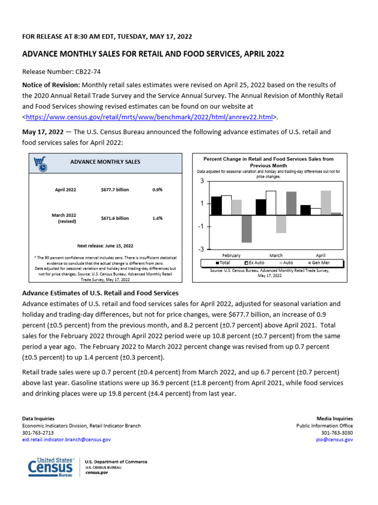US Retail Sales 2022 April | PDF | Coefficient Of Variation | Sampling ...