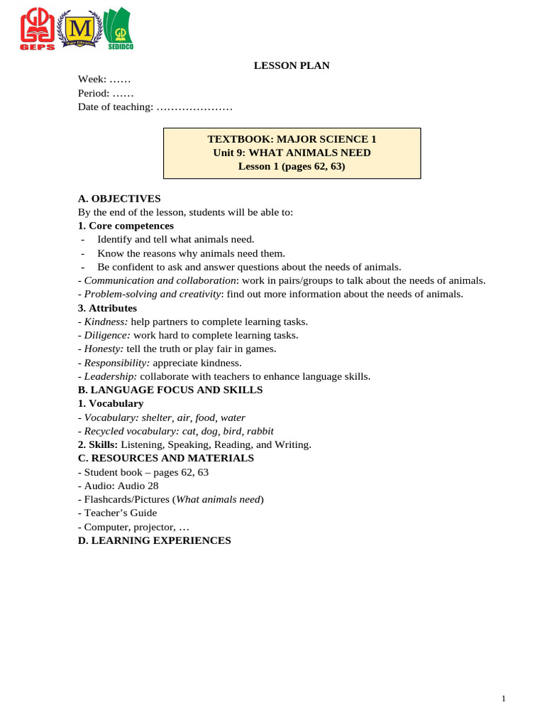 Major Science 1 - Unit 9 - Lesson 1 | PDF | Teachers | Vocabulary