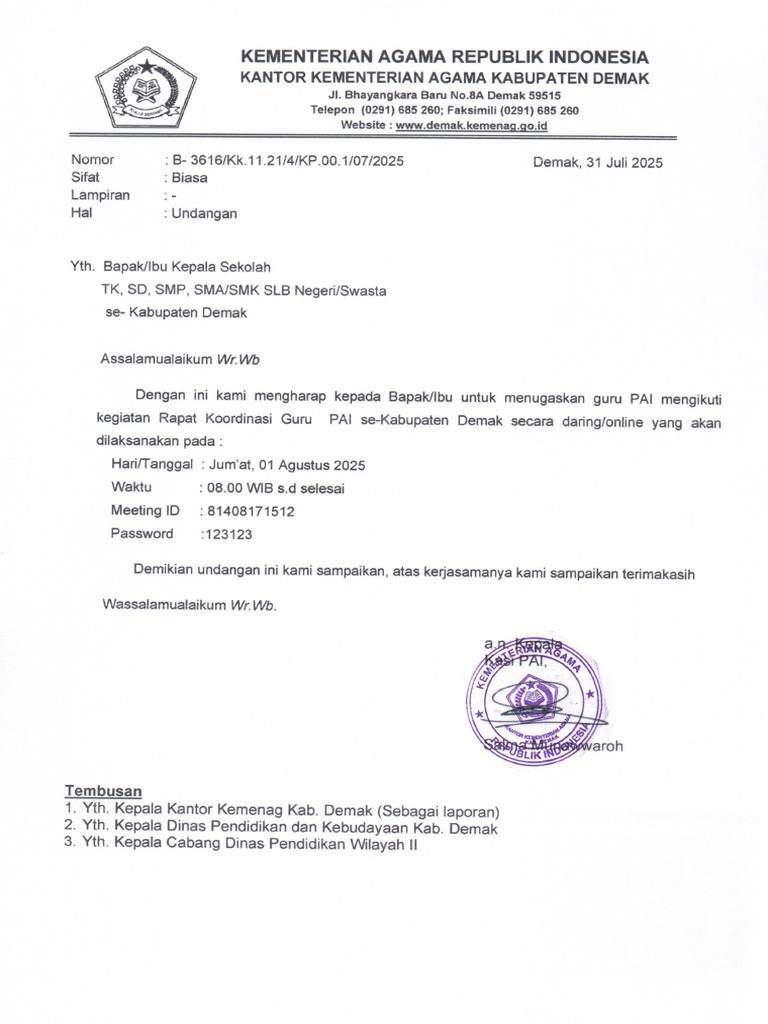 Undangan Rakor PAI | PDF
