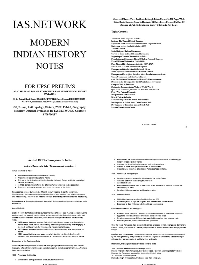 Modern Indian History Notes for UPSC | PDF
