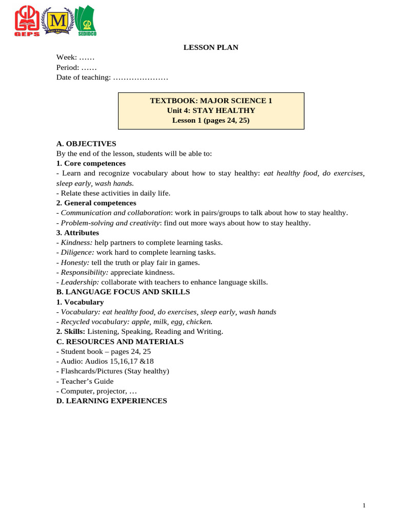 Major Science 1 - Unit 4 - Lesson 1 | PDF | Vocabulary | Teachers