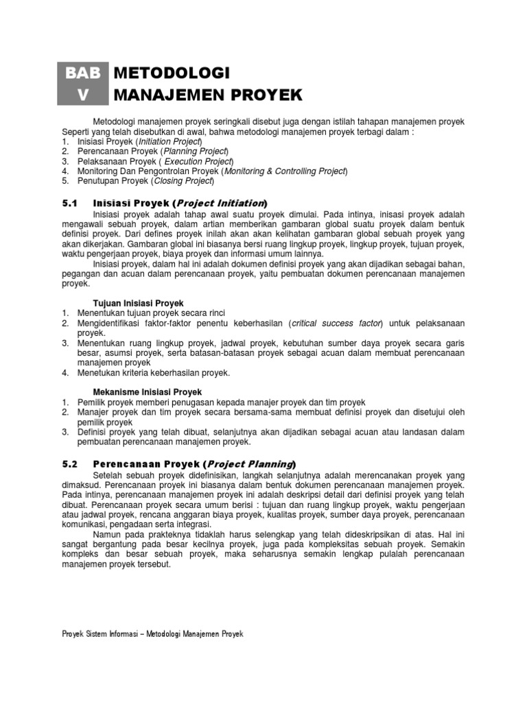 BAB 5 - Metodologi Manajemen Proyek | PDF