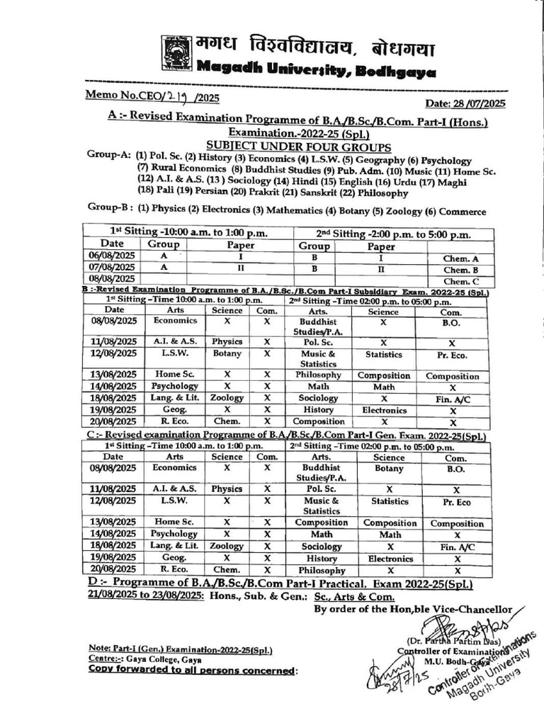 175369539183revised Examination Programme Part I SPL | PDF