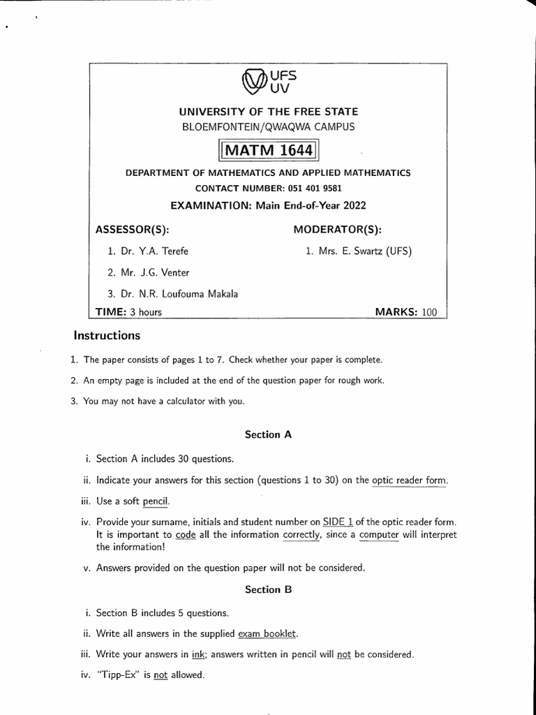 Matm1644 - Main Exam 2022 | PDF