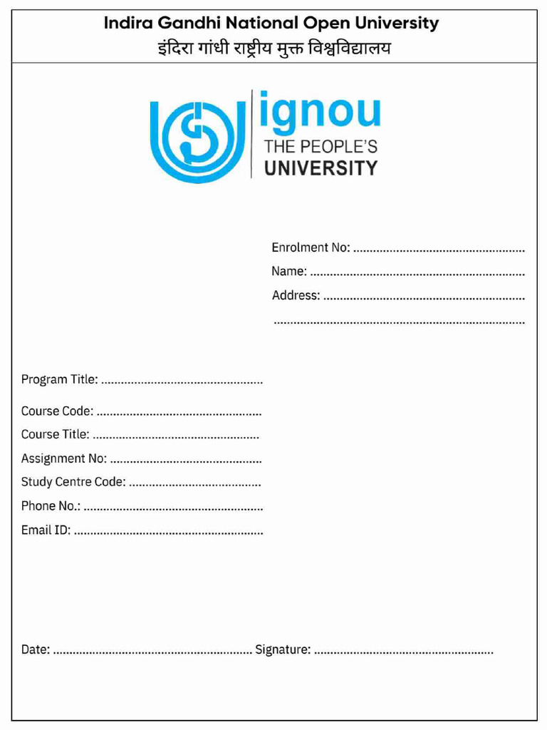 IGNOU Assignment Front Page PDF | PDF