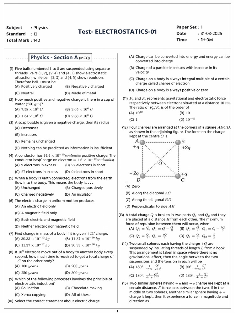 Electrostatics Solution 1 | PDF