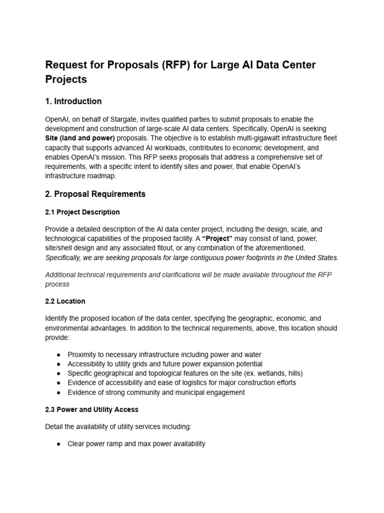 RFP for Large AI Data Center Sites | PDF | Climate Change Mitigation ...