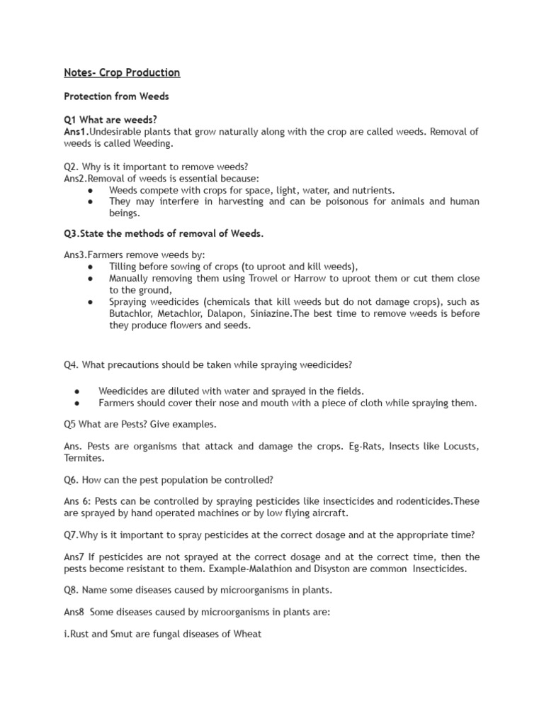 Notes - Crop Production-From Weeds | PDF | Weed | Pest (Organism)