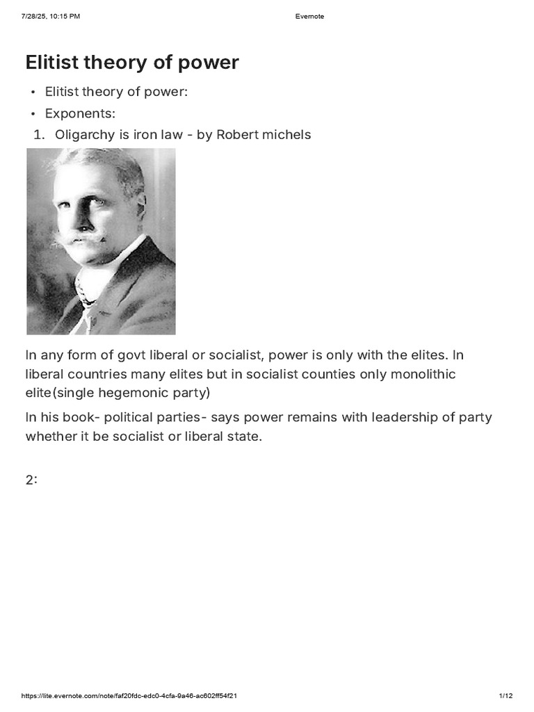 Power-Elitist Theory of Power | PDF | Elite | Sociological Theories
