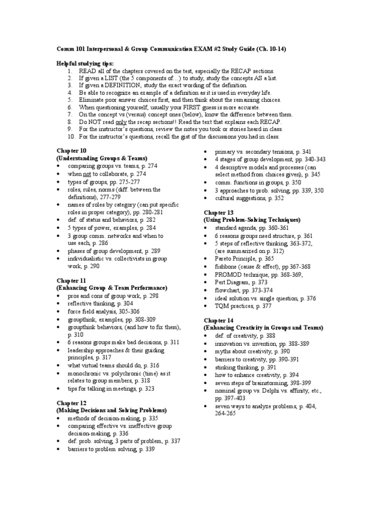 Comm 101 Exam Study Guide | PDF | Creativity | Decision Making