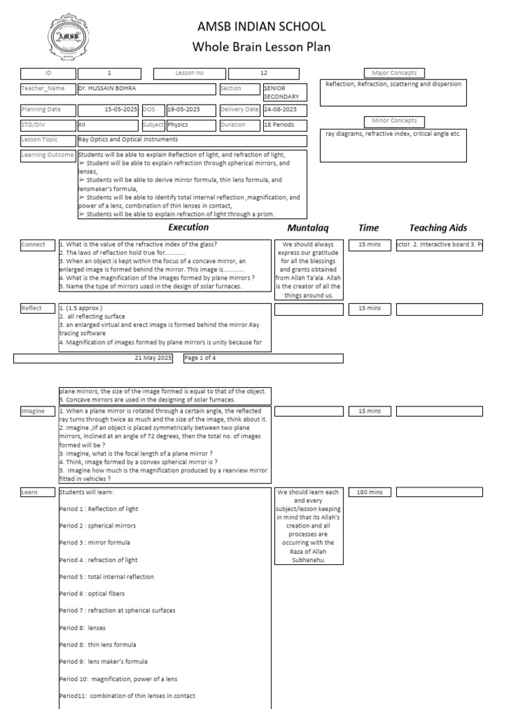 Chapter 9. Physics - Ray Optics - Class 12th - CBSE | PDF | Optics | Mirror