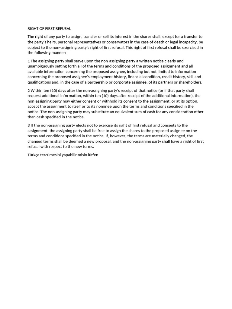 Right of First Refusal Explained | PDF