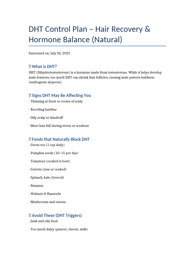 DHT Control Plan Hair Recovery | PDF
