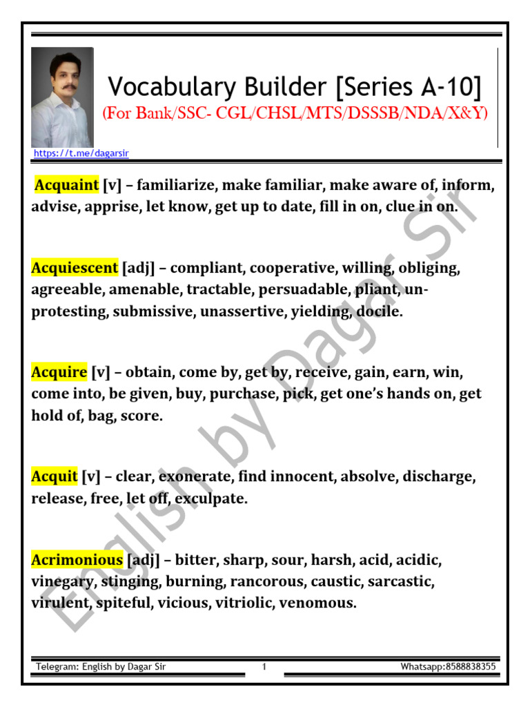 Vocabulary Builder for Competitive Exams | PDF