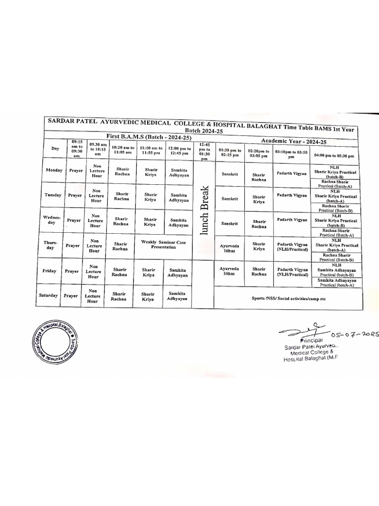 Revised Time Tables SPAMC | PDF