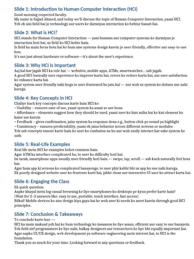HCI Demo Script Final Sajjad Ahmed | PDF | Human–Computer Interaction | Usability