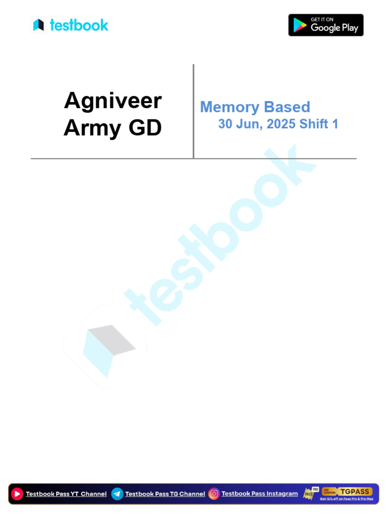 Agniveer Army GD 30 June 2025 (Shift 1) Memory-Based Paper | PDF