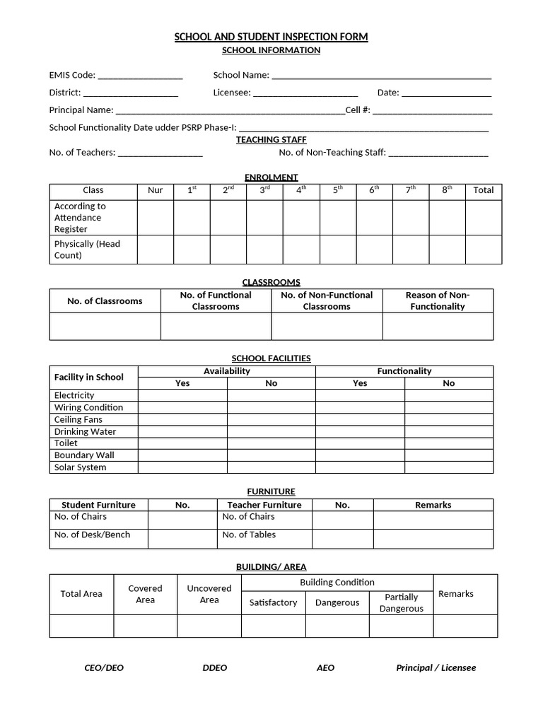 School Inspection Form Template | PDF