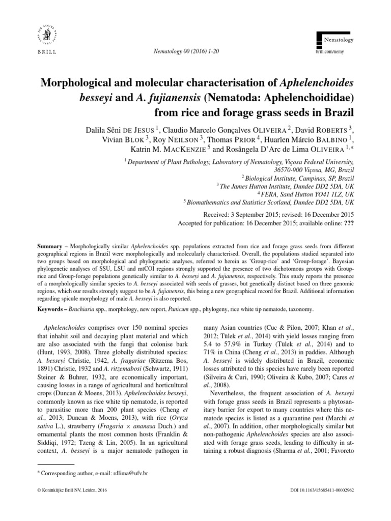 De Jesus Morphological and Molecular Characterisation of Aphelenchoides ...
