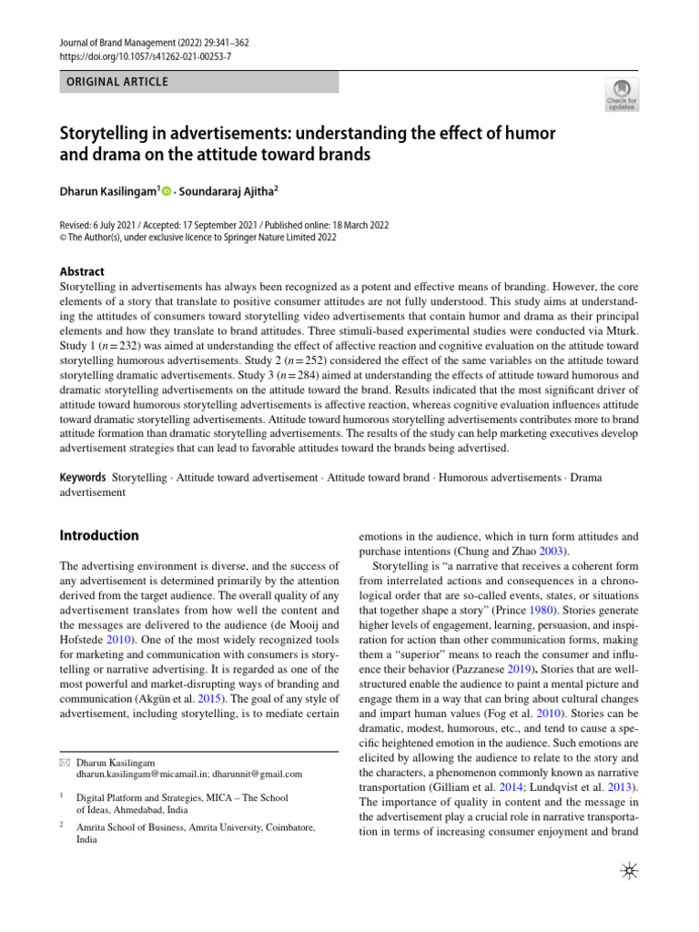 Storytelling in Ads: Humor vs. Drama Effects | PDF | Attitude ...