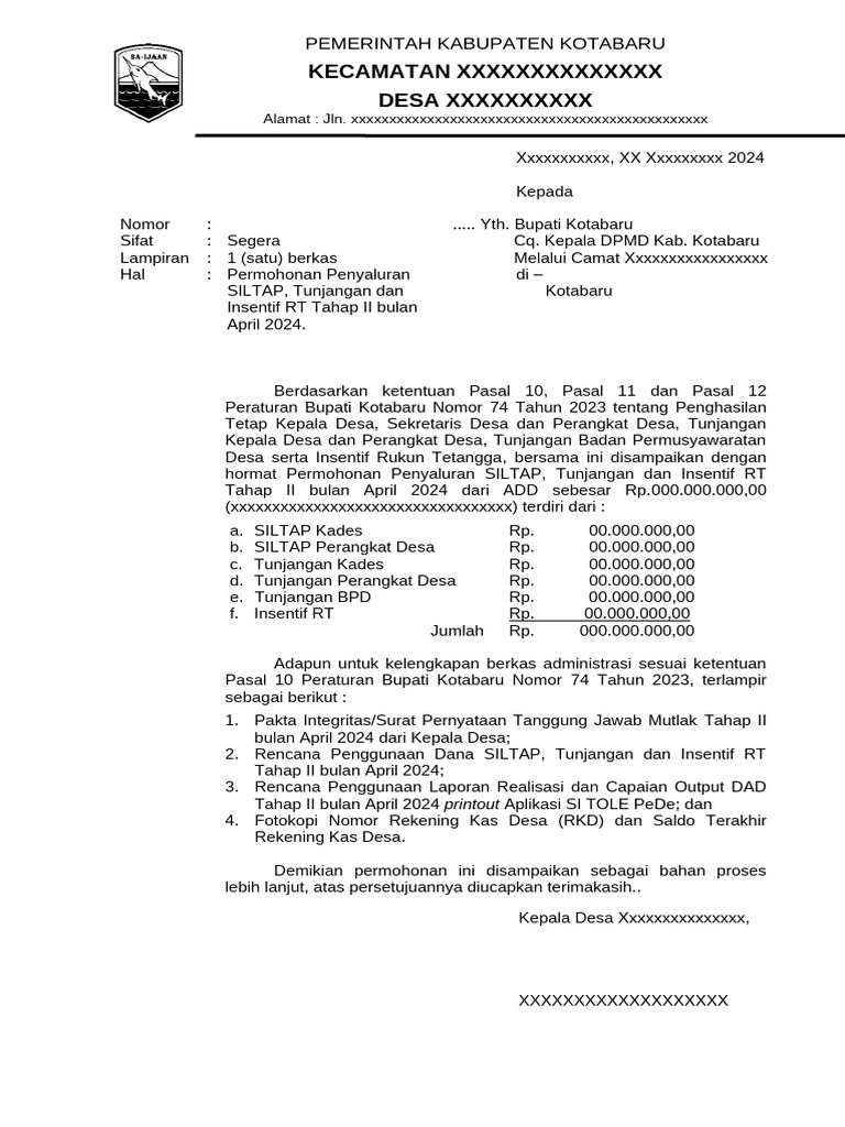 1 Surat Permohonan SILTAP DAD Tahap II Bulan April 2024-1 | PDF
