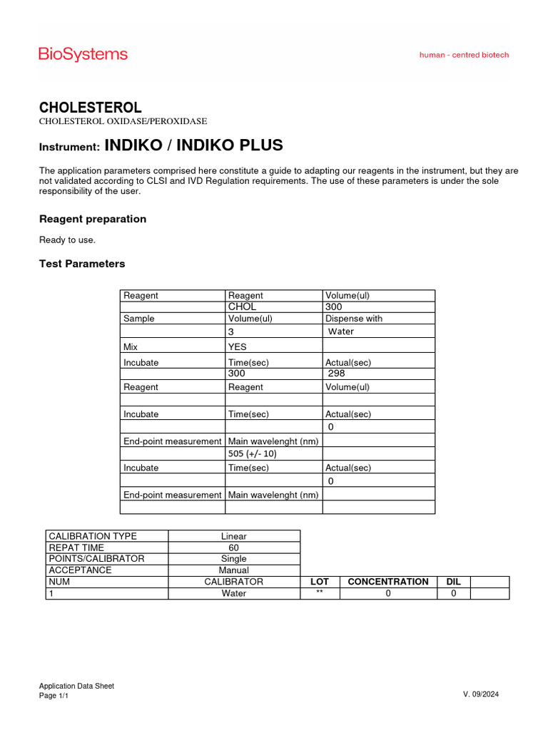 Thermo Fisher - Indiko - Chol | PDF