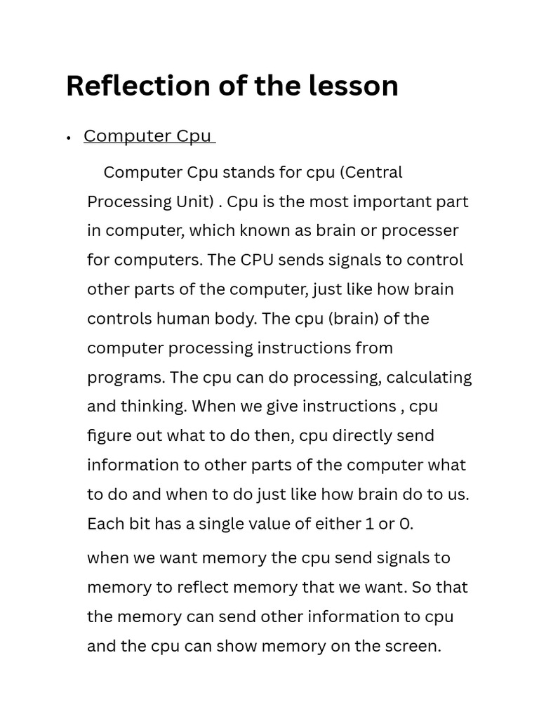Reflection of The Lesson | PDF | Computer Data Storage | Central Processing Unit