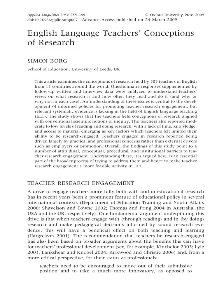 English Language Teachers - Conceptions of Research | PDF | Survey ...