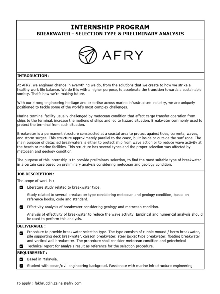 AFRY Internship Program - Breakwater Selection and Preliminary Analysis | PDF | Foundation ...