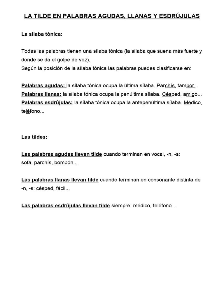 Sílaba Tónica y Acentos | PDF