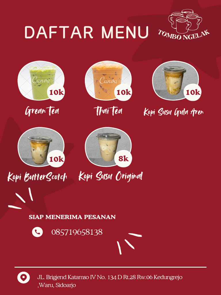 Menu Warung Kopi Organik Ilustratif Merah Krem | PDF